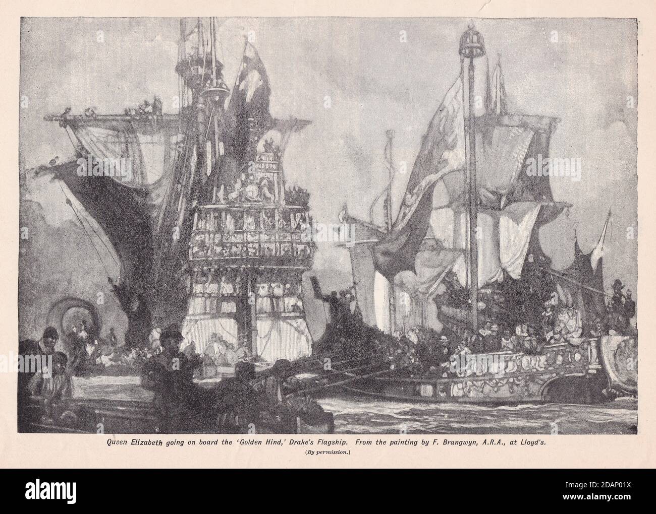 Queen Elizabeth going on board the 'Golden Hind', Drake's Flagship ...