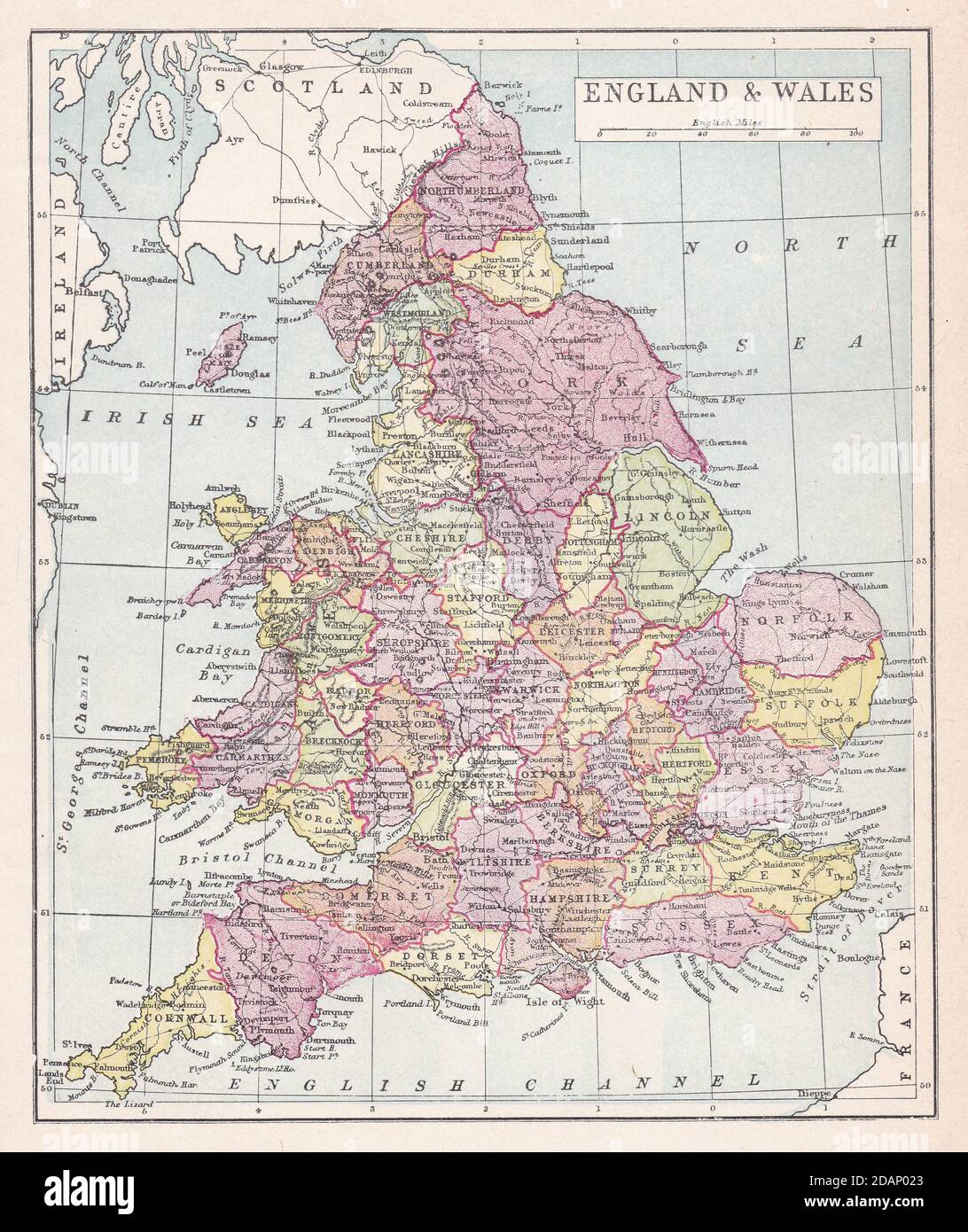 Vintage map of England and Wales 1900s Stock Photo - Alamy