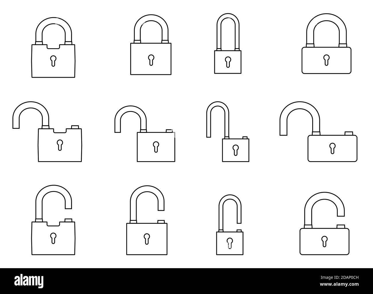 set of open and closed locks on white background. Isolated vector Stock ...