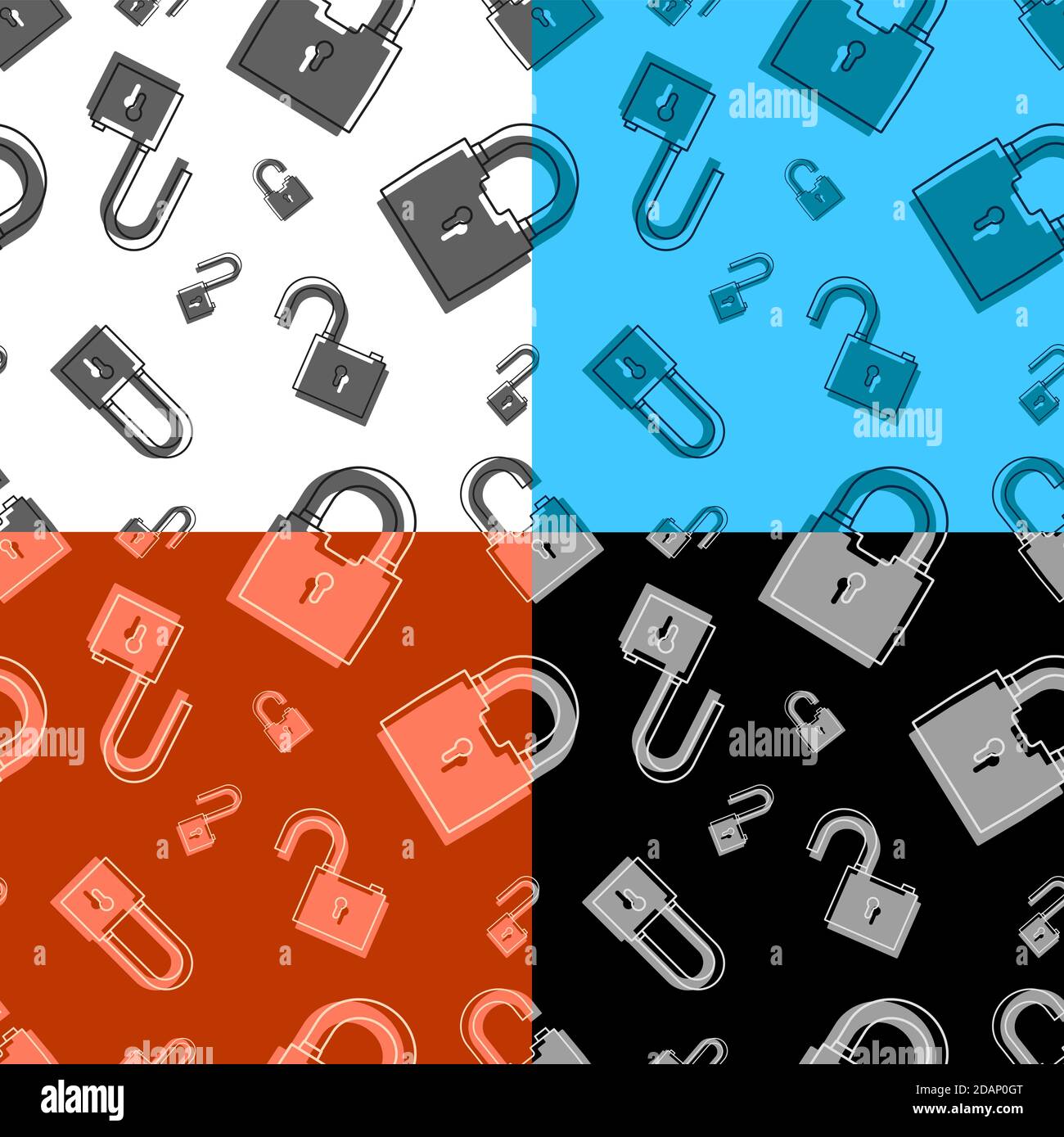 set of seamless patterns with open and closed locks on white background ...