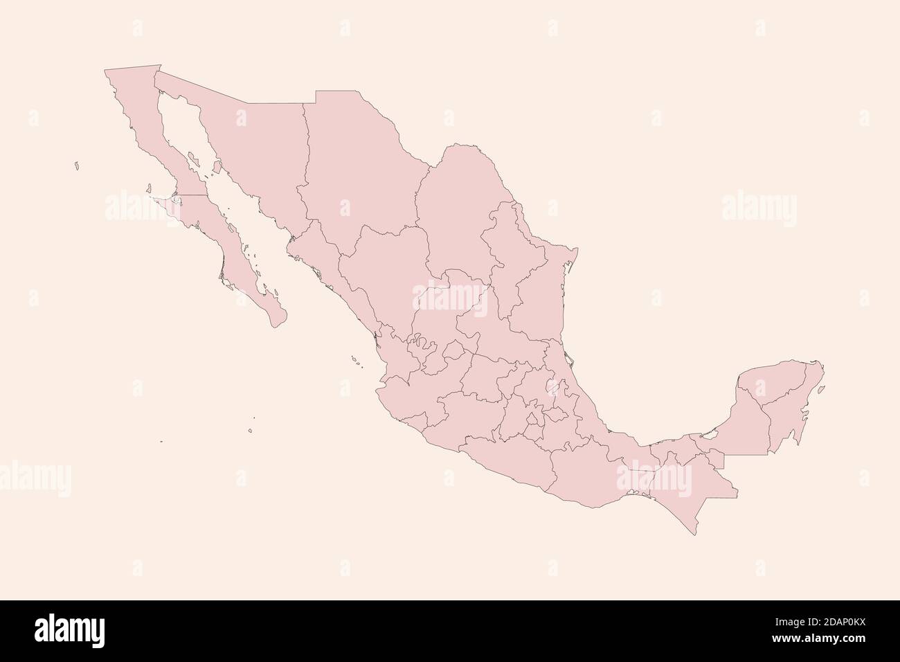 Mexico highly detailed map. Vintage pink shade background vector ...
