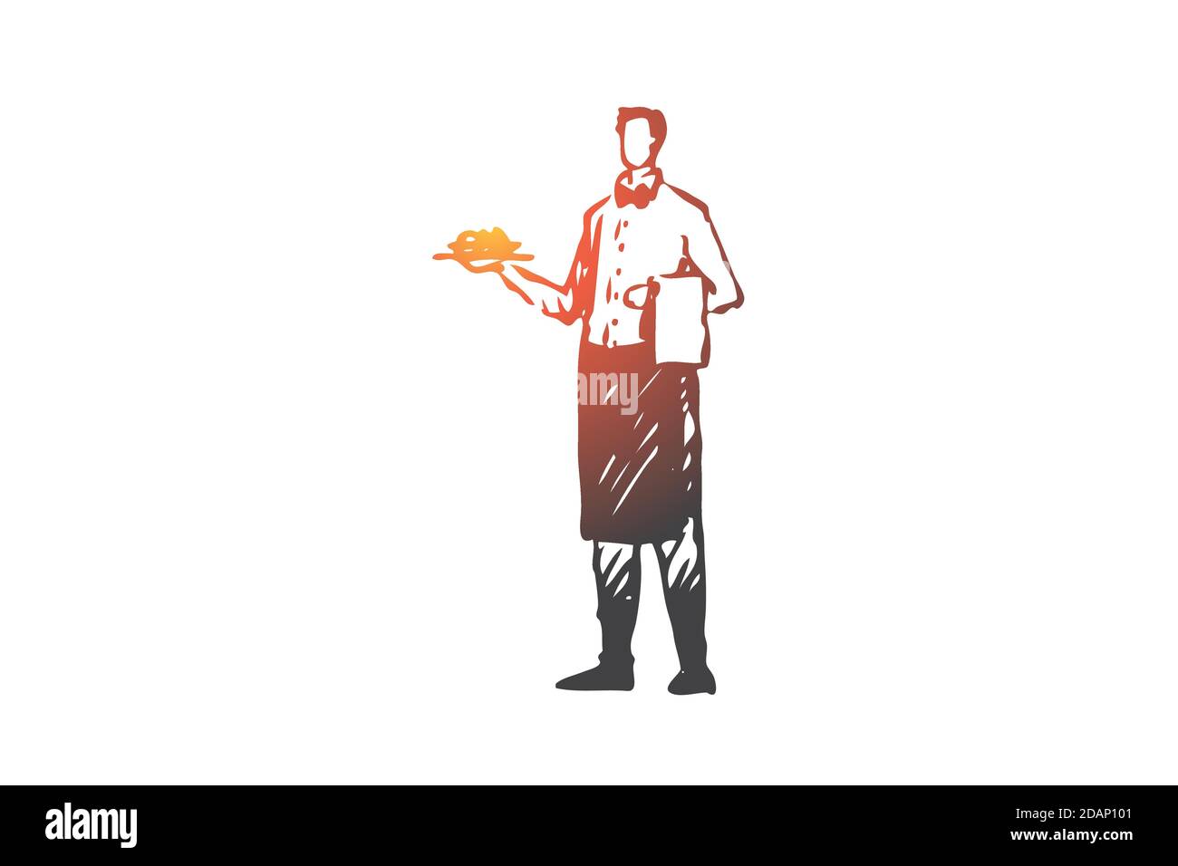 Waiter, restaurant, cafe, service, dish concept. Hand drawn isolated ...