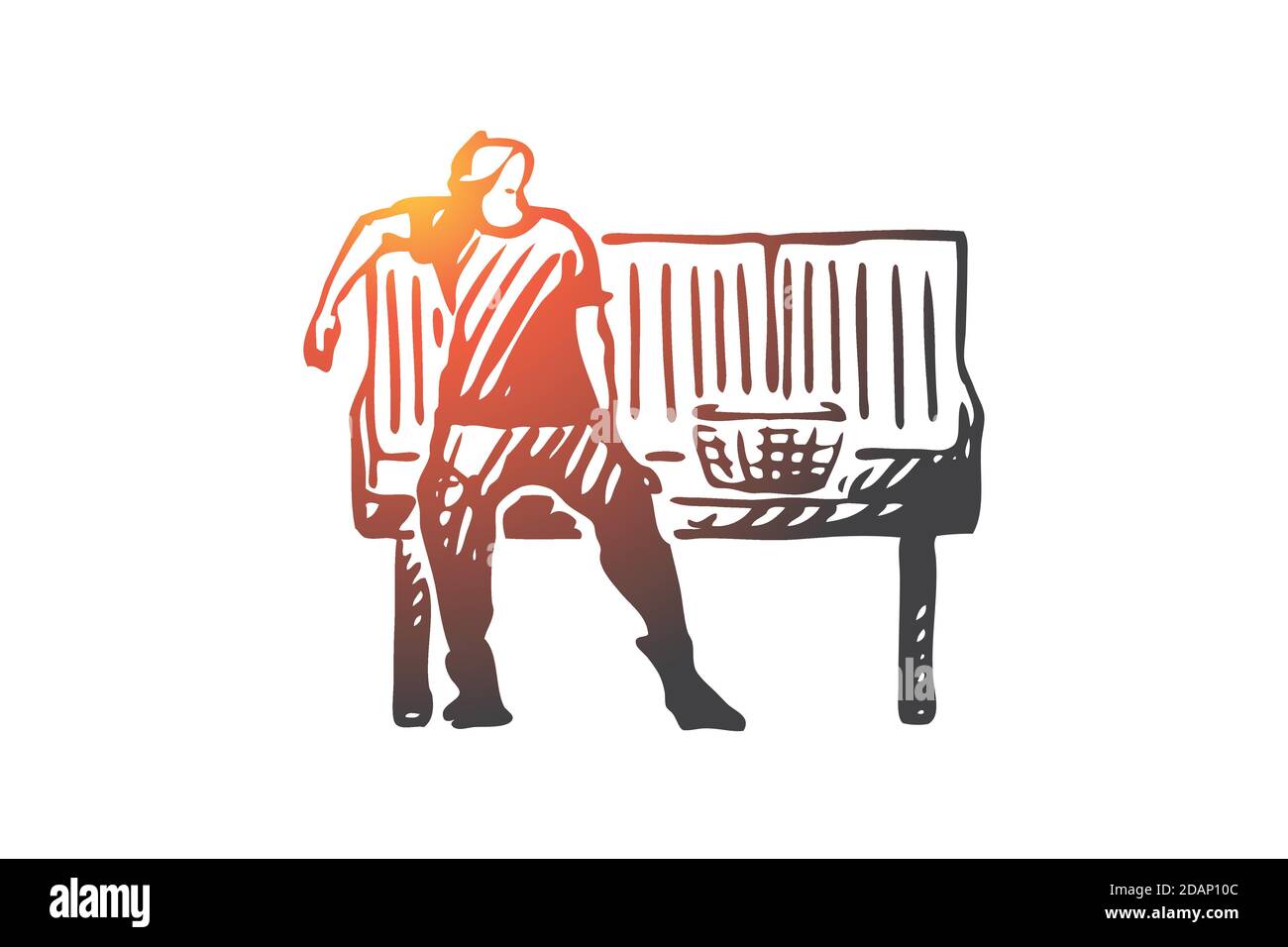 Cleaning, tired, home, work, man concept. Hand drawn isolated vector ...
