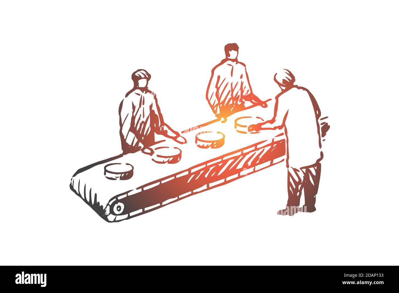 Cheese, production, line, factory, process concept. Hand drawn isolated ...