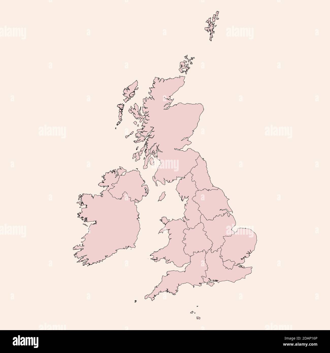 United kingdom detailed political map. Vintage pink shade background ...