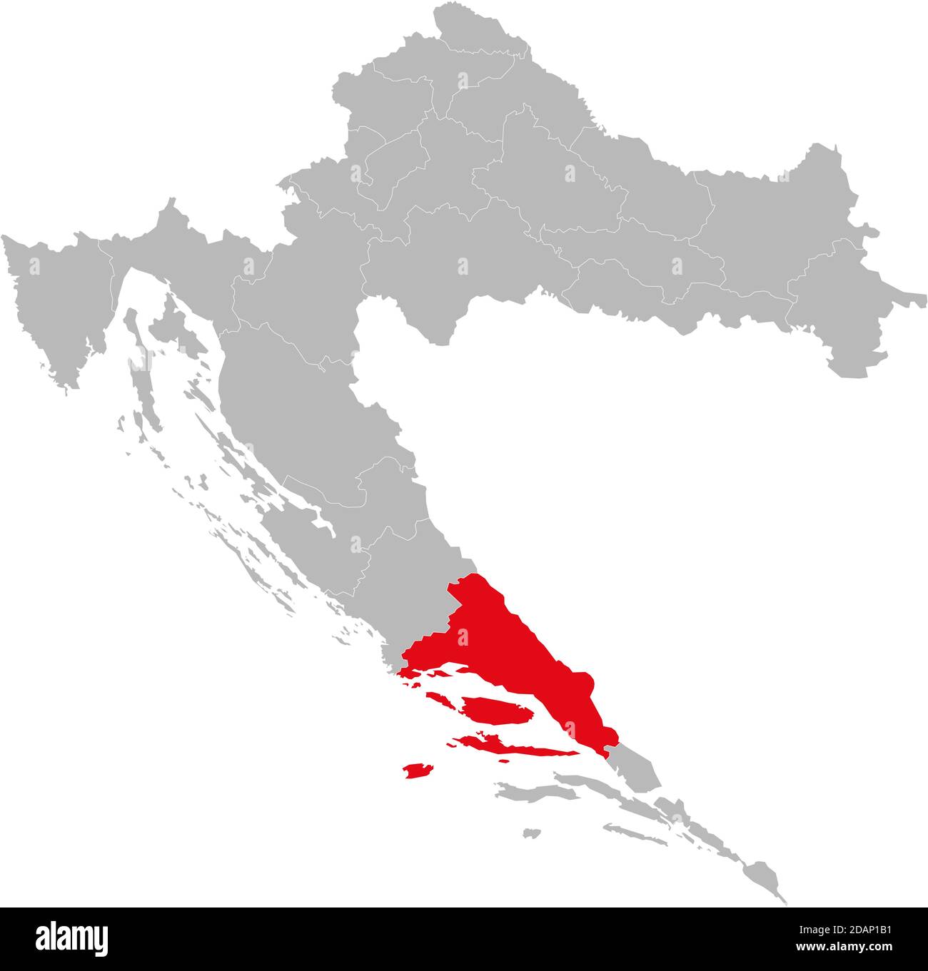 Split county highlighted on Croatia map. Light gray background. Perfect ...