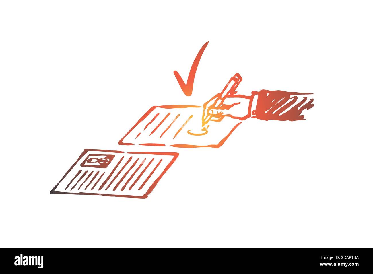 Contract, agreement, document, paper, signature concept. Hand drawn ...