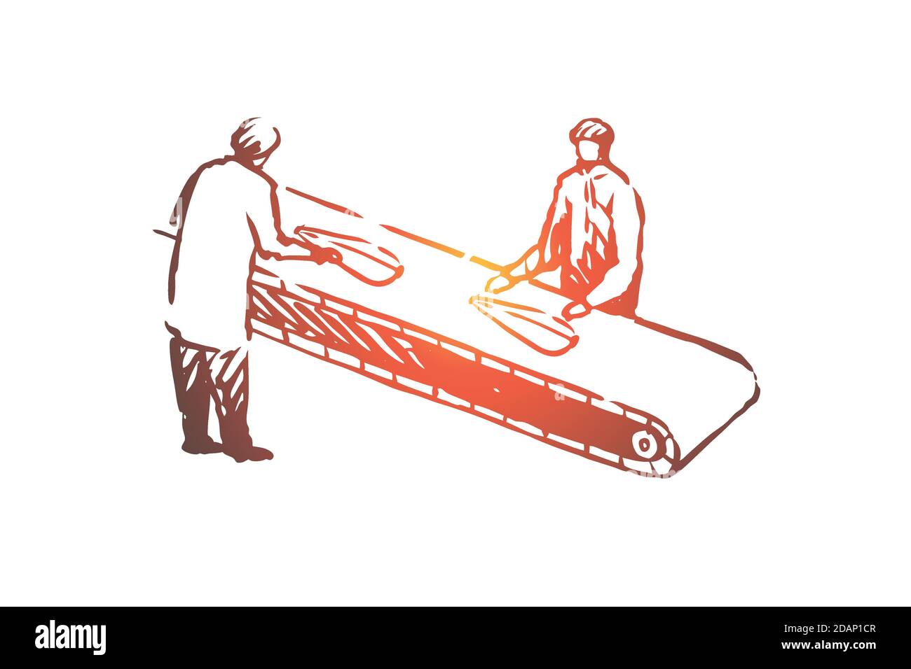 Fish, industry, production, processing, food concept. Hand drawn ...