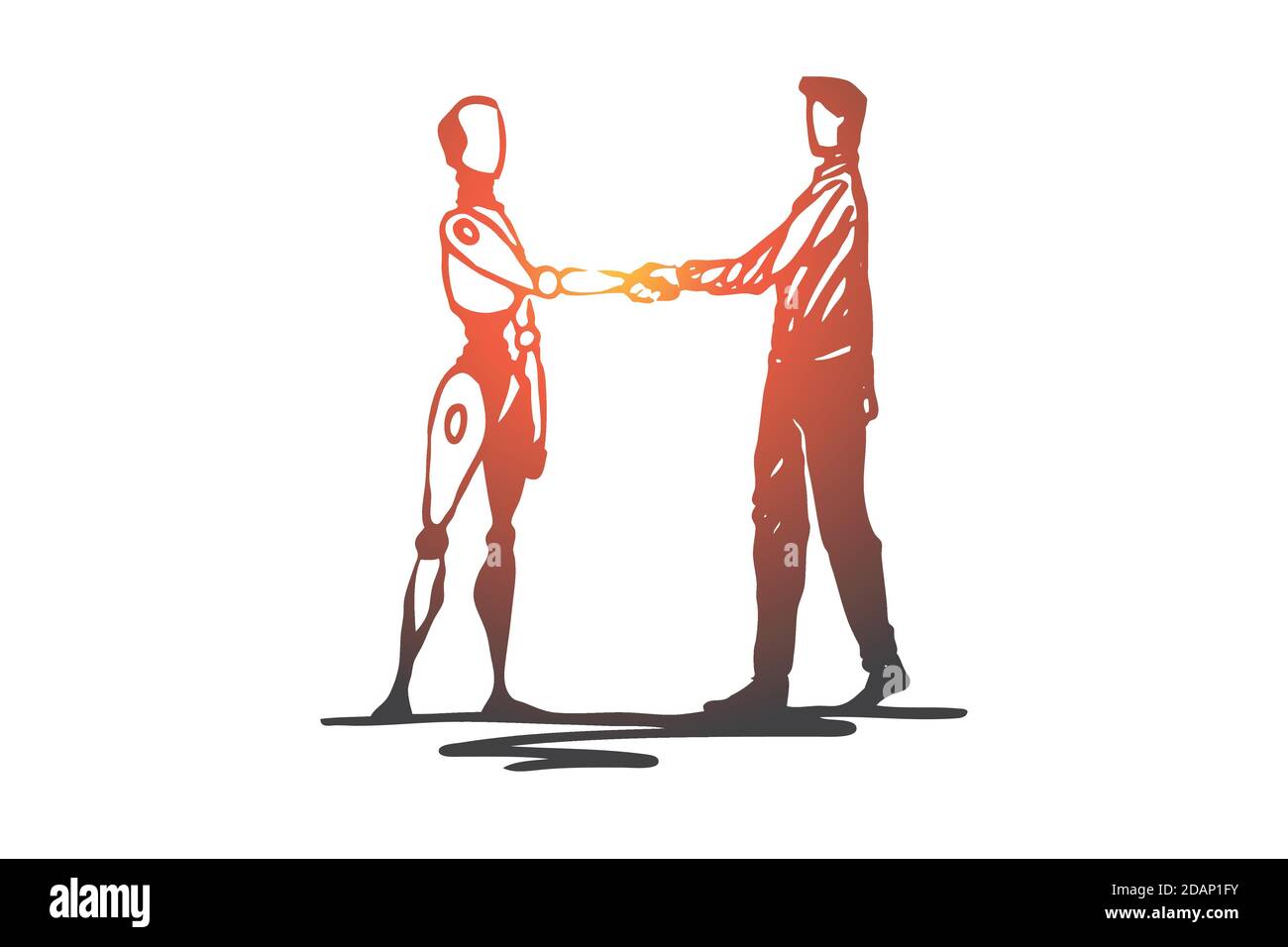 Human, robot, future, machine, technology concept. Hand drawn isolated ...