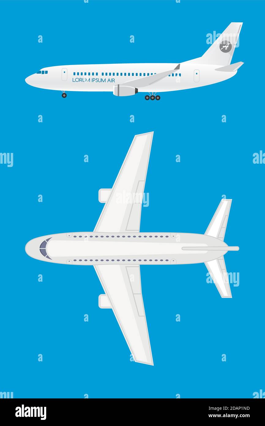 White Airplane top view and profile view,isolated on blue backgr Stock ...