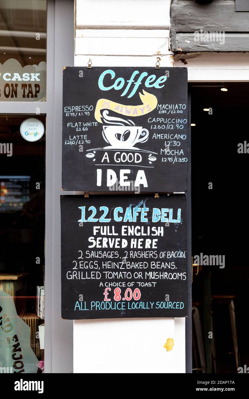 Chalkboard sign outside Cafe Deli 122, Rickmansworth, UK Stock Photo ...