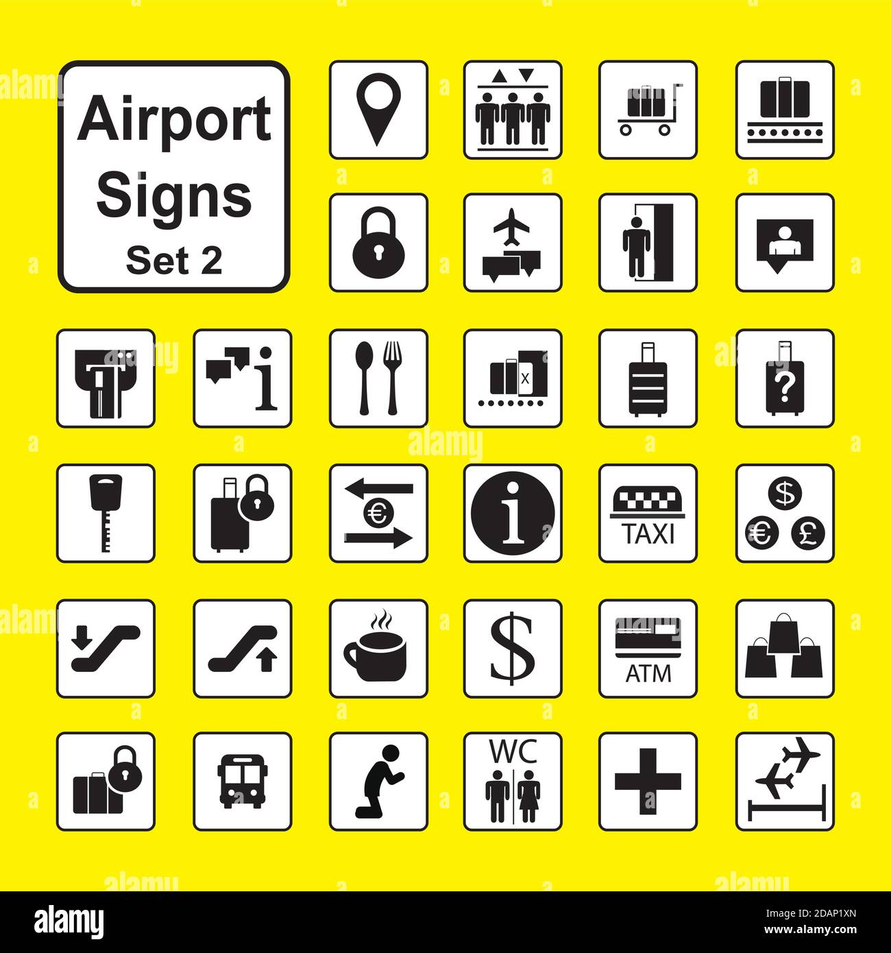 Set of Airport icons or Signs,black and white pictograms isolate Stock ...