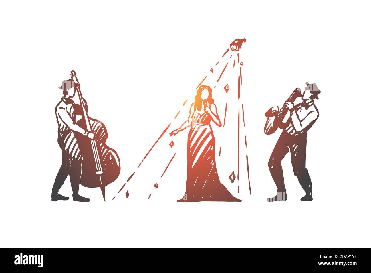 Jazz, music, band, concert, saxophone concept. Hand drawn isolated ...