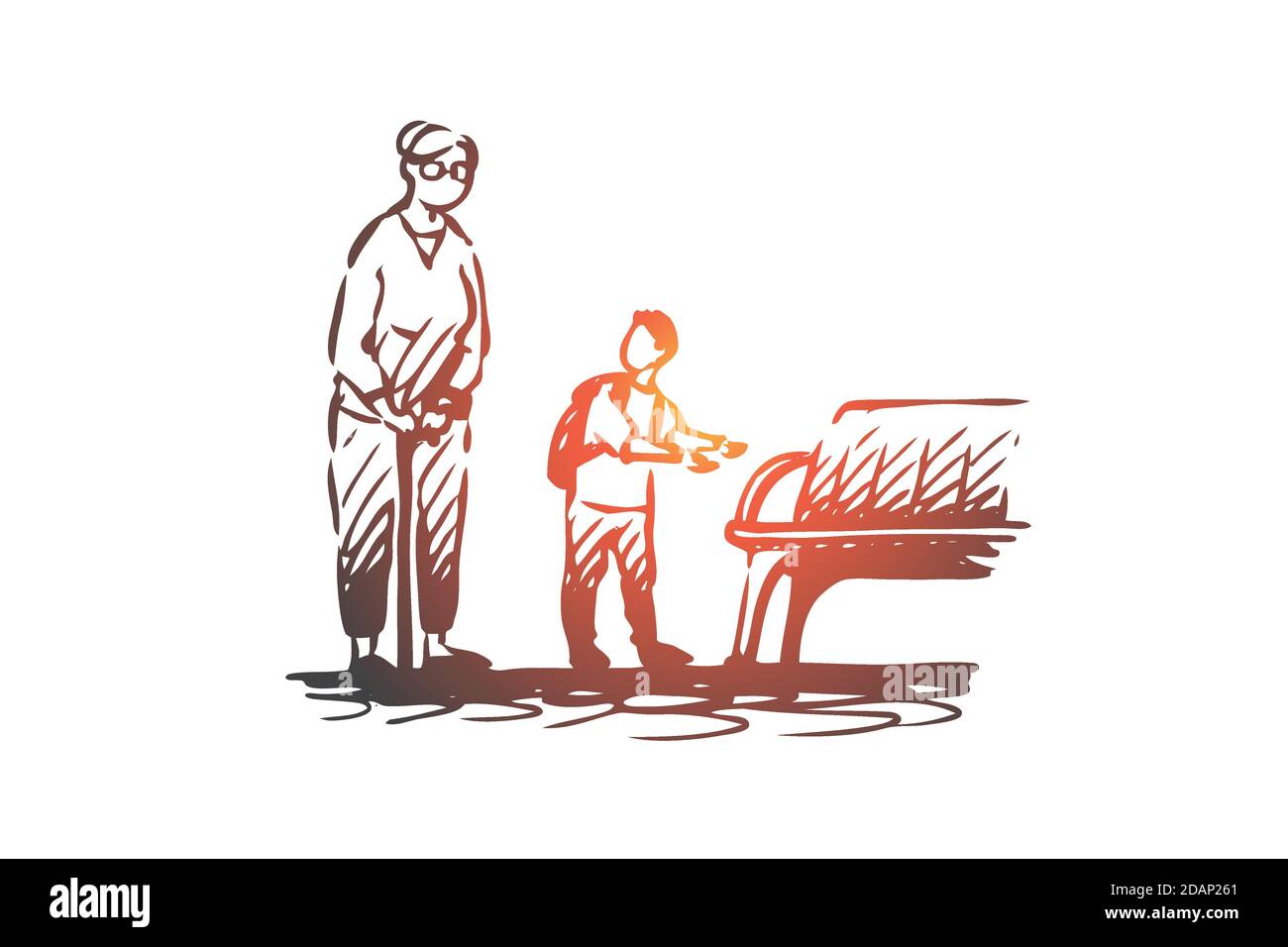 Kid, good, manners, behavior, boy, old concept. Hand drawn isolated ...