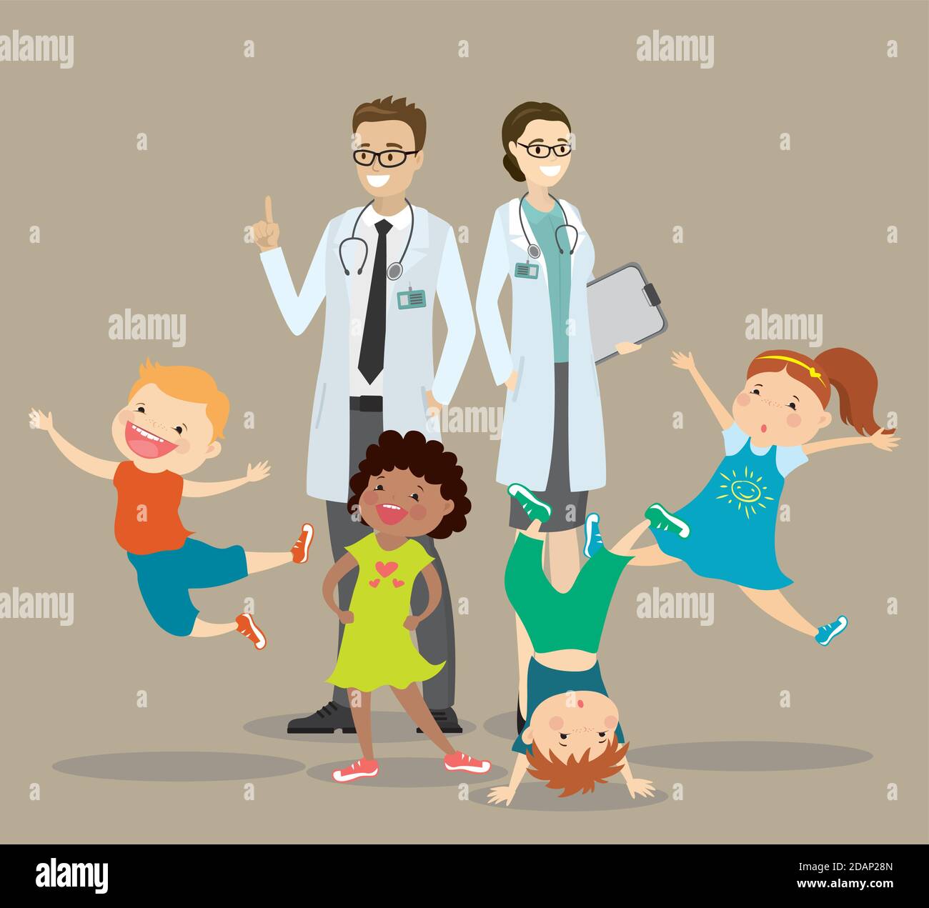 Couple of doctors and happy active kids,Children Health concept Stock ...