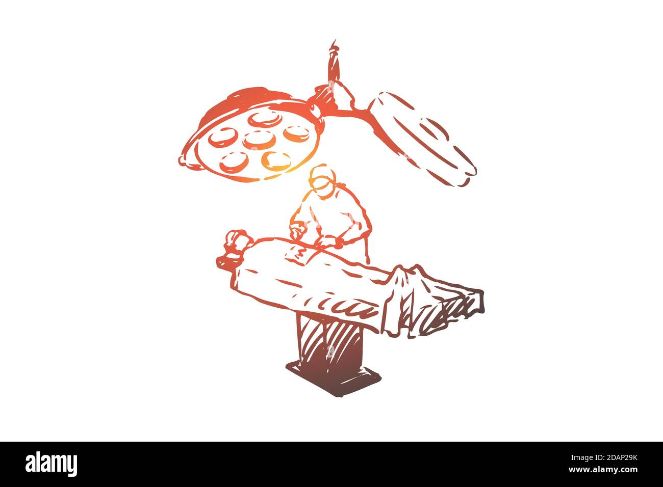 Surgery, doctor, patient, operating, hospital concept. Hand drawn ...