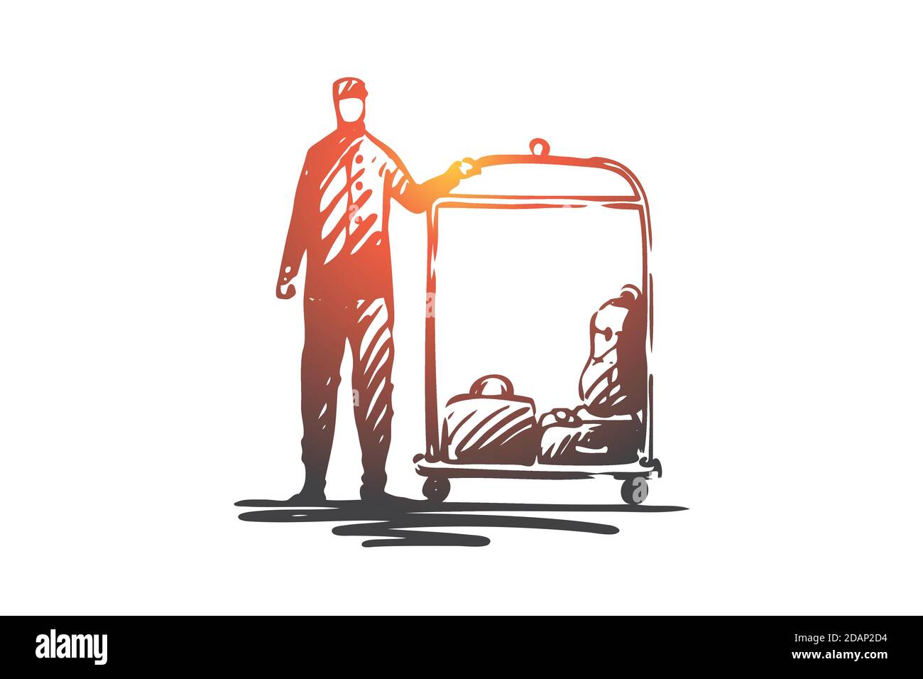 Hotel, service, luggage, welcome, concierge concept. Hand drawn ...
