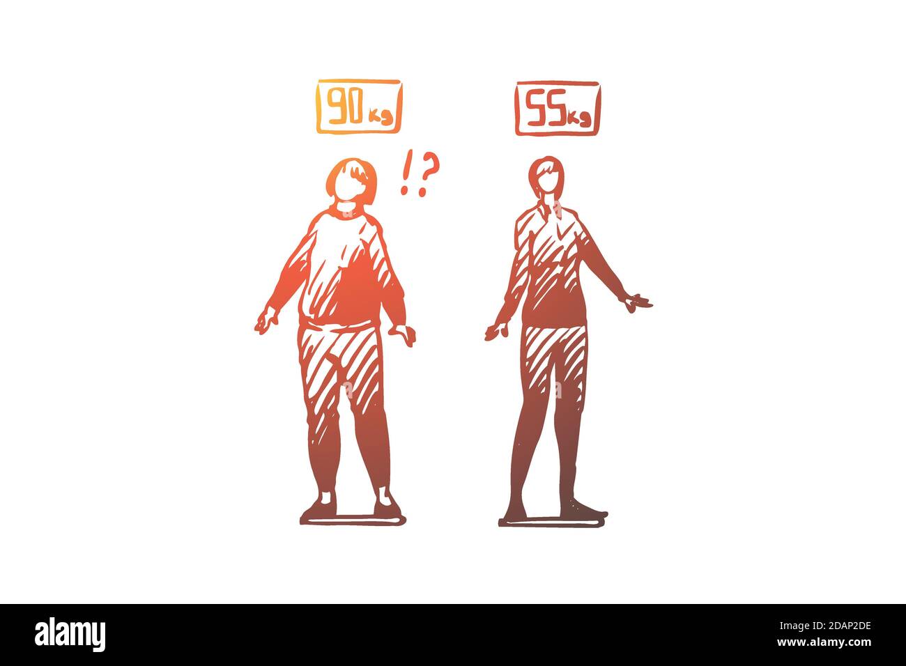Fat, thin, slim, female, weight concept. Hand drawn isolated vector ...