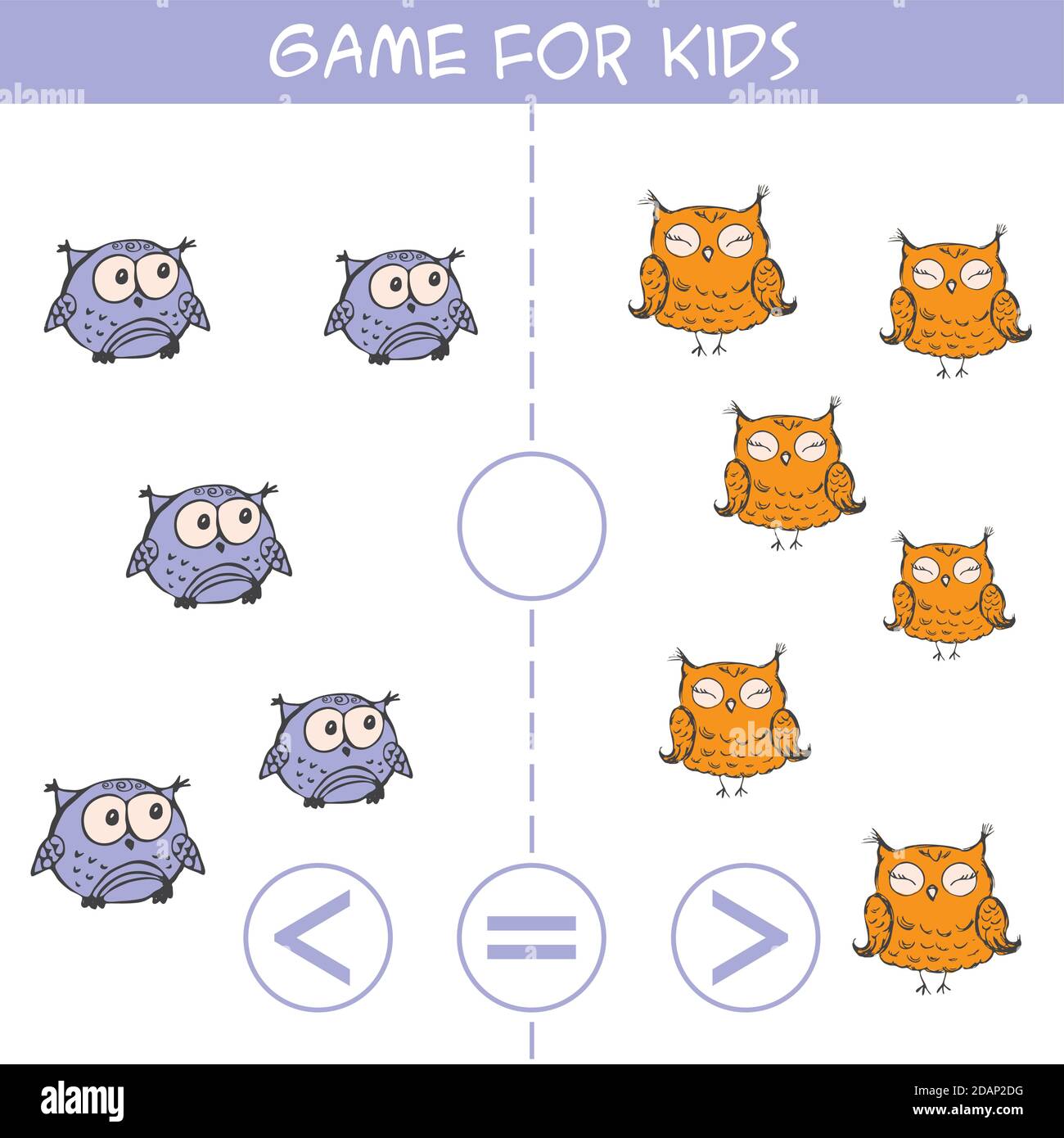 More, less or equal. Owls birds pictures for kids Stock Vector Image ...