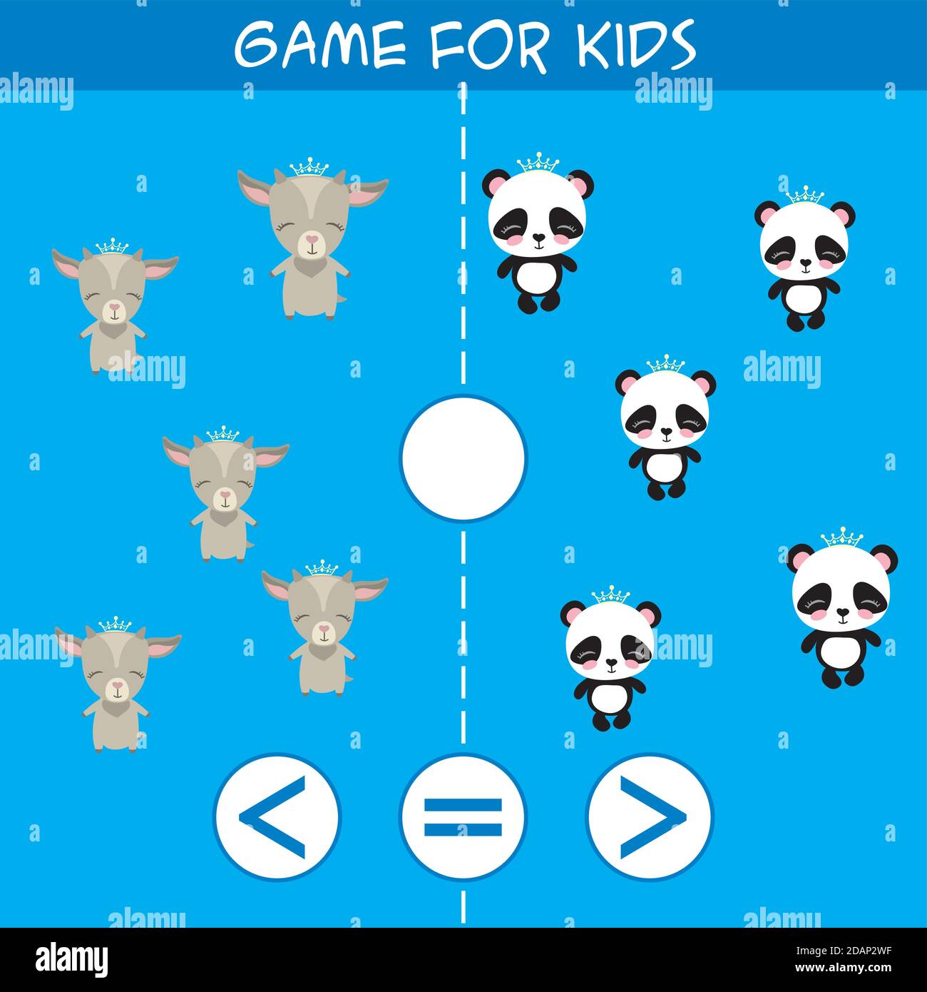 More, less or equal. Goat and panda animals pictures for kids.Ca Stock ...