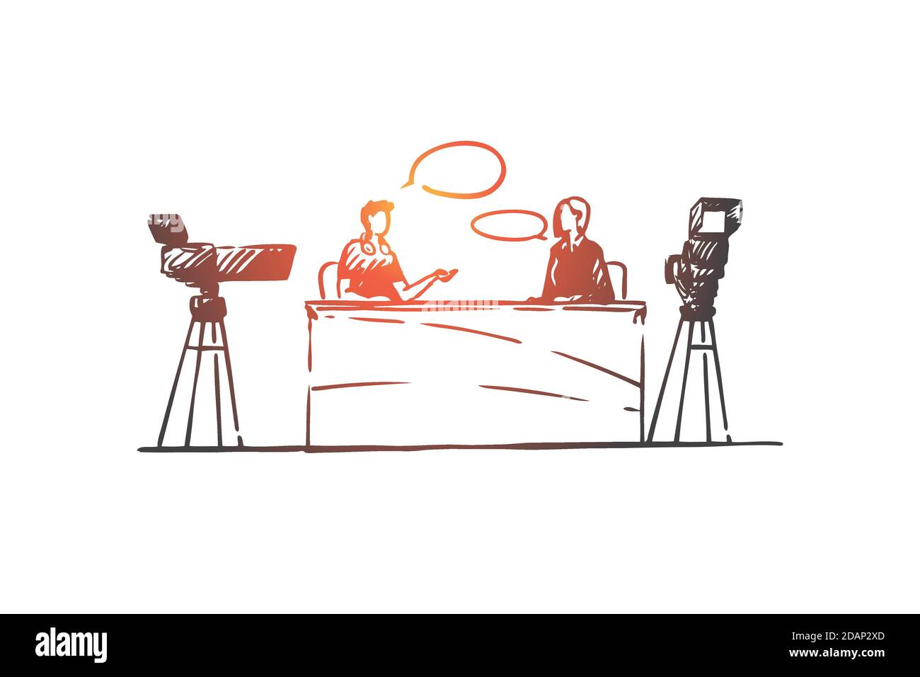 Blogger, interview, communication, media, camera concept. Hand drawn ...