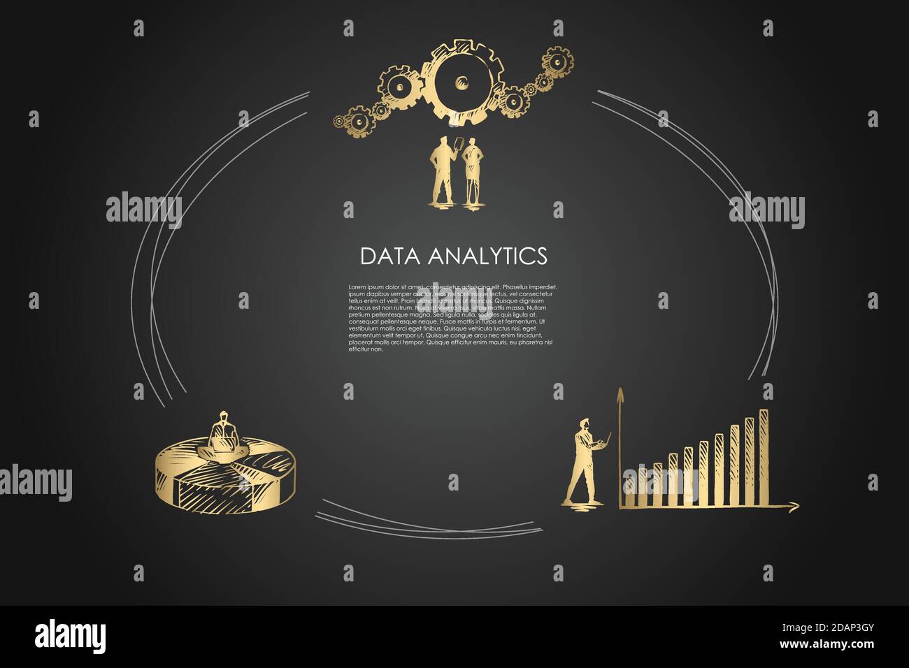 Data analytics - business people looking at data schedule and gear and ...