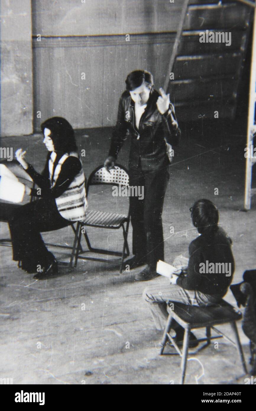 Fine 1970s vintage black and white photography of actors rehearsing a ...
