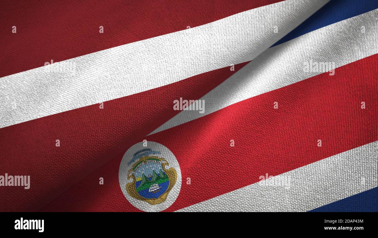 Latvia and Costa Rica two flags textile cloth, fabric texture Stock ...