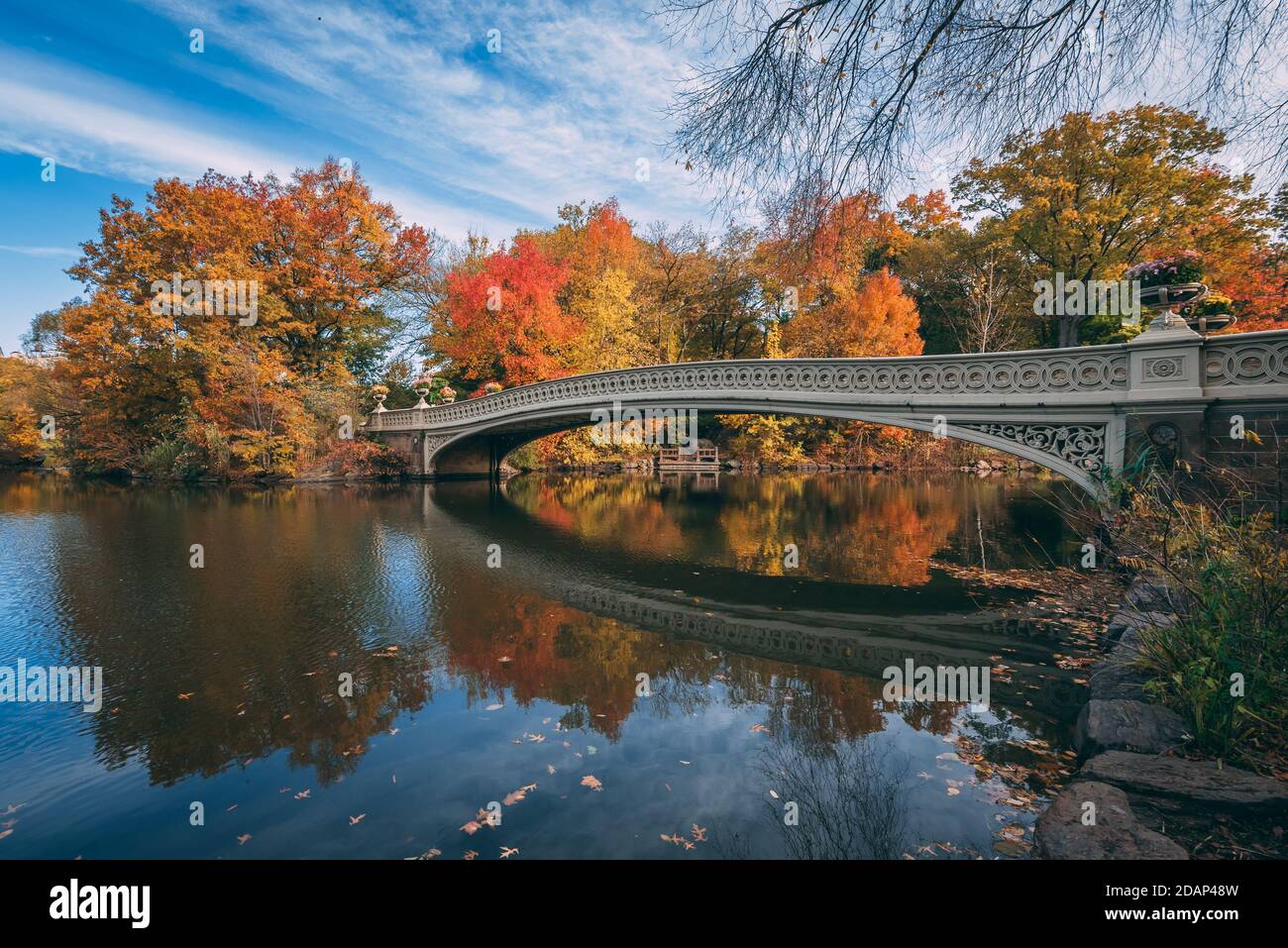 The Bow Bridge with autumn color, in Central Park, Manhattan, New York ...