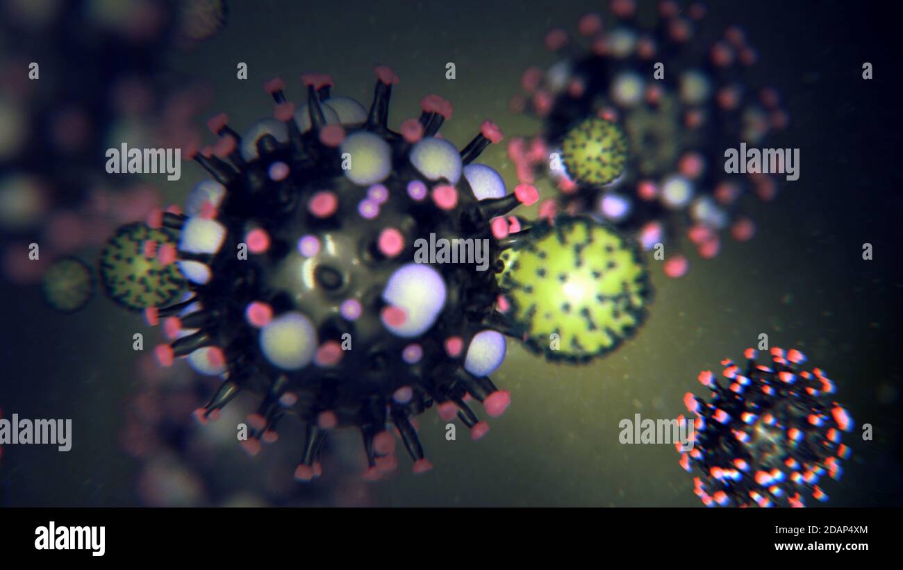 Coronavirus Covid-19 3D illustration model. Infected virus pneumonia in ...