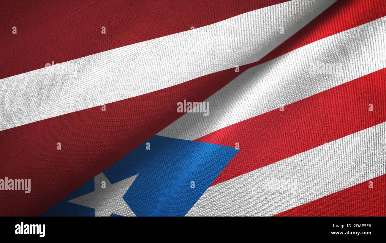 Latvia and Puerto Rico two flags textile cloth, fabric texture Stock ...