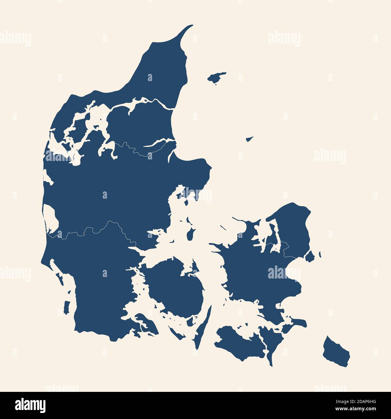 Denmark detailed map with its provinces. Cyan blue, cream white ...