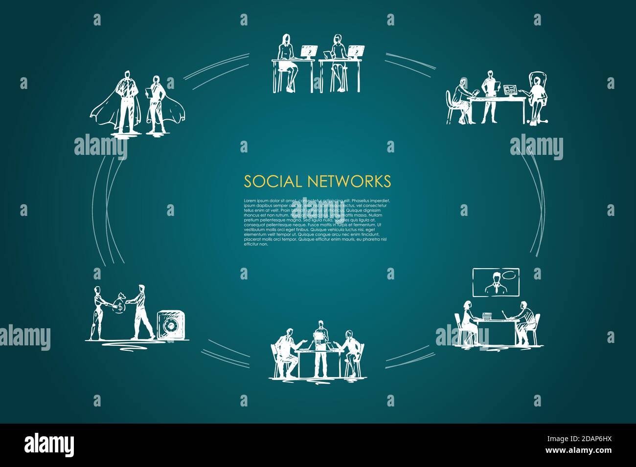 Social networks - business people in office comminicating with laptops ...