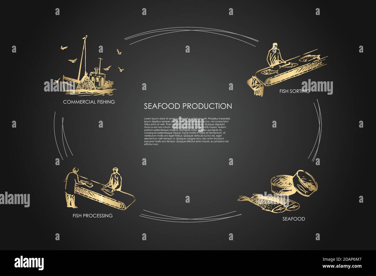 Seafood production - commercial fishing, fish sorting, seafood, fish ...