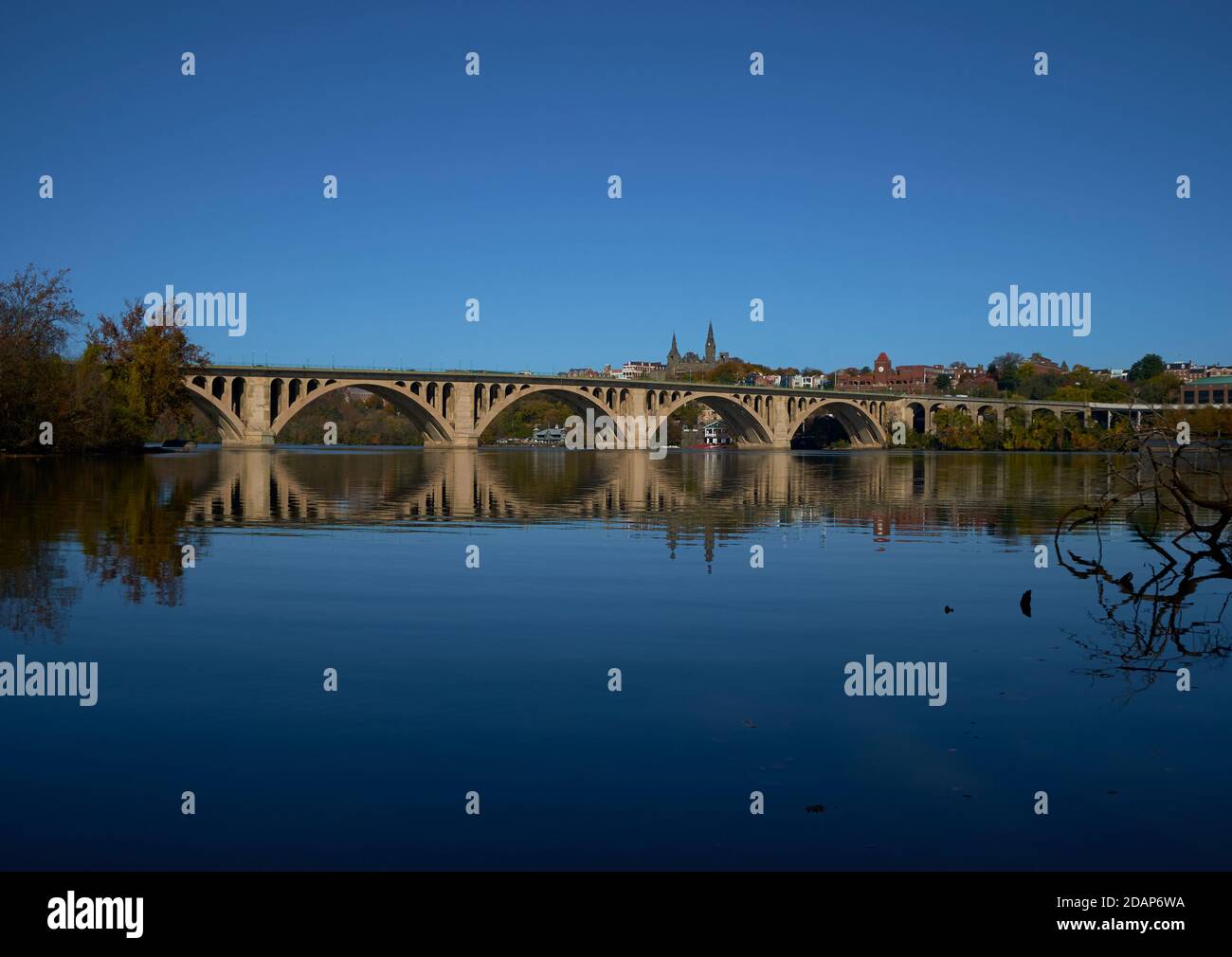 The view of the Francis Scott Key bridge and Georgetown across the ...