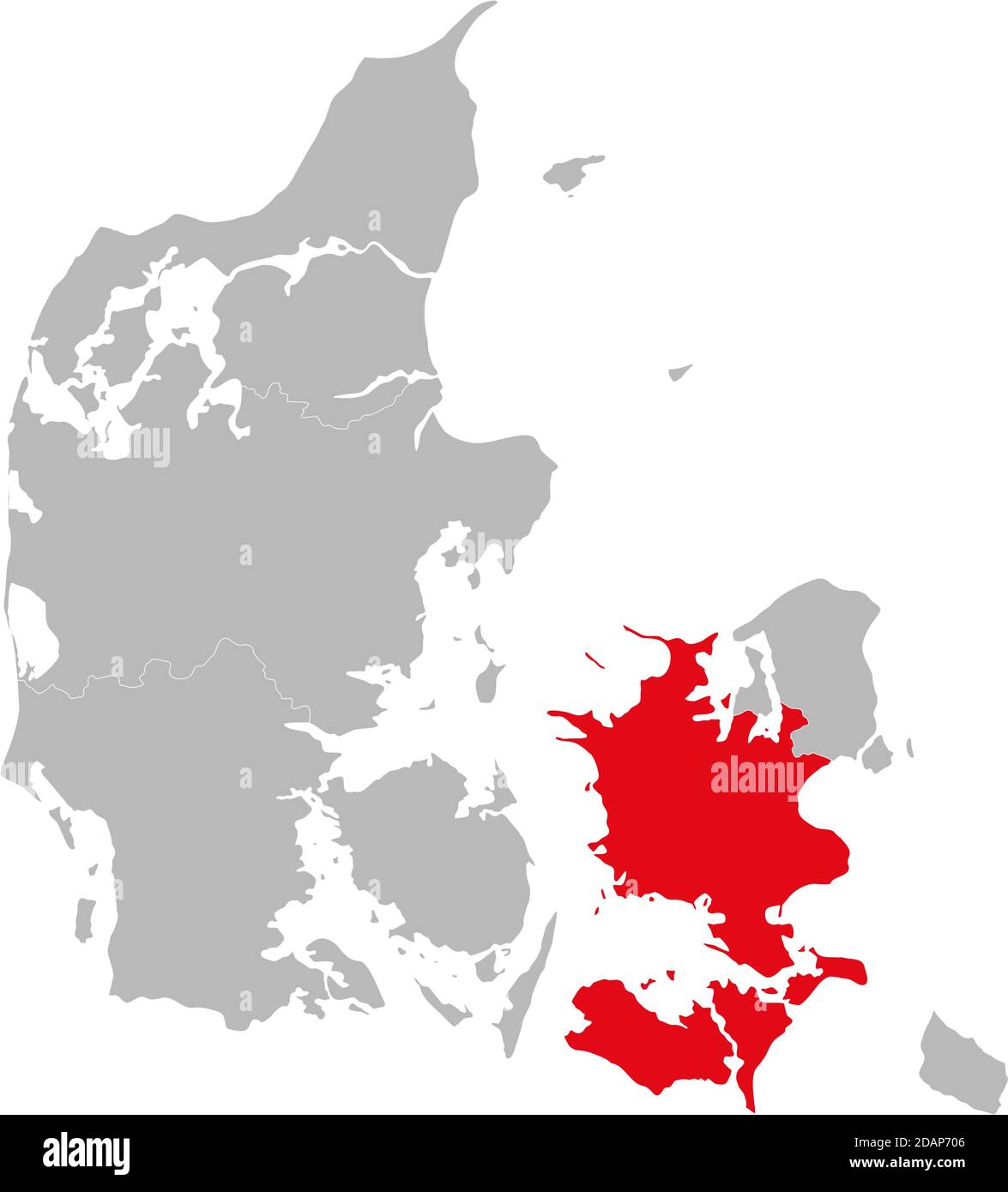 Region Zealand isolated on Denmark map. Light gray background ...