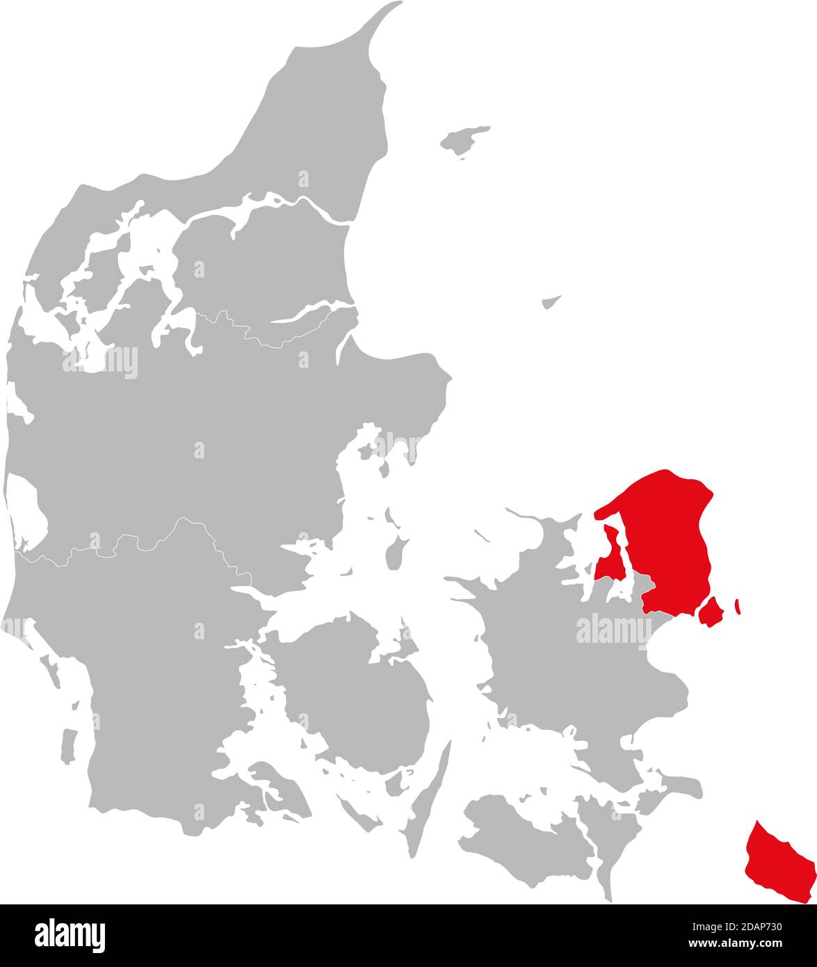 Hovedstaden region isolated on Denmark map. Light gray background ...
