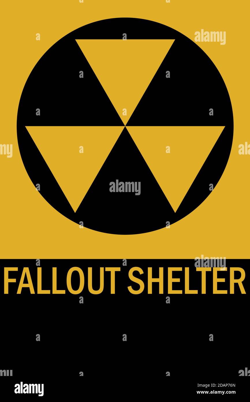Fallout shelter sign. Yellow, black background. Perfect for backgrounds ...