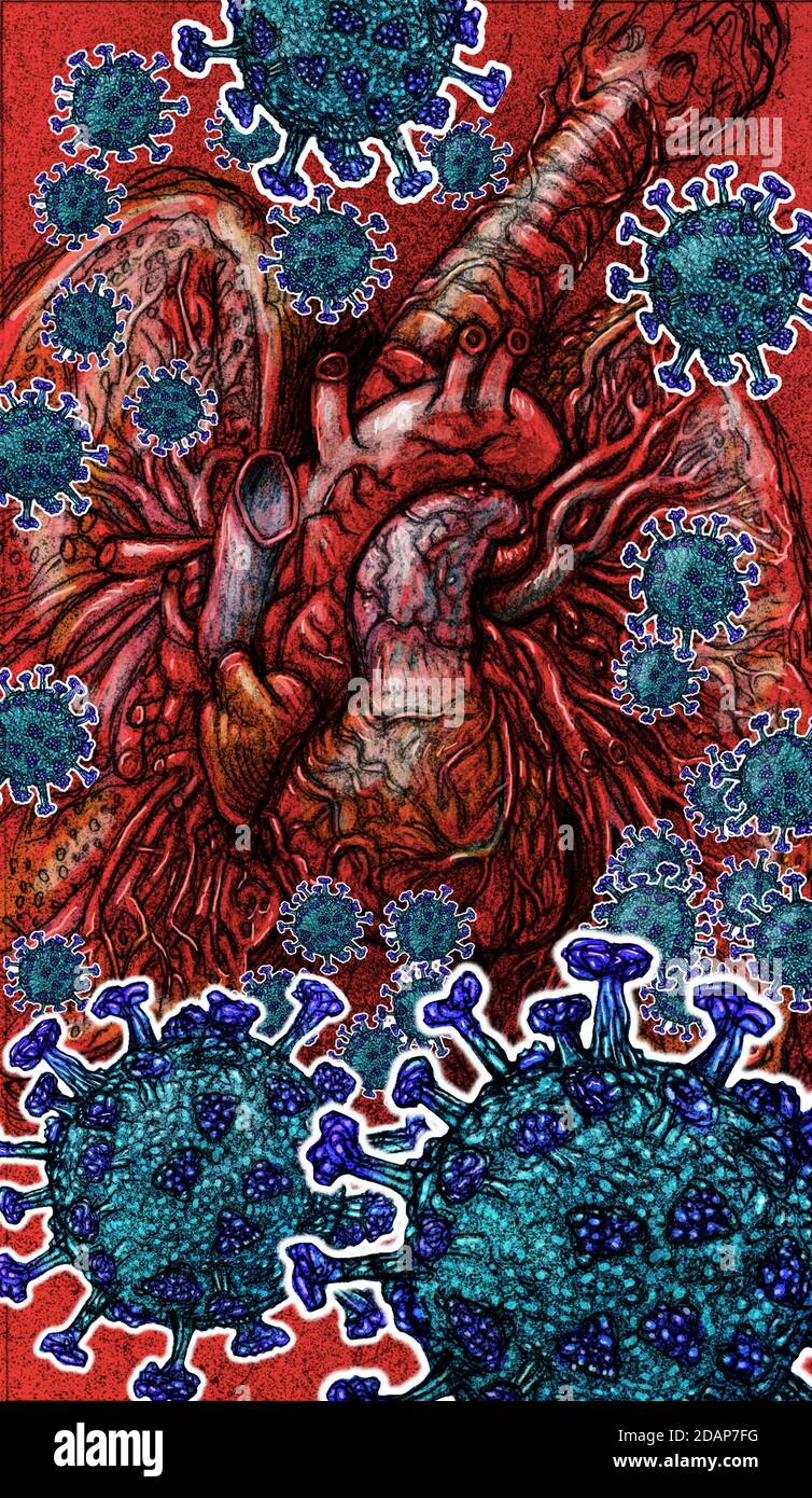 Original art illustration of stylised coronavirus (COVID-19) particles ...