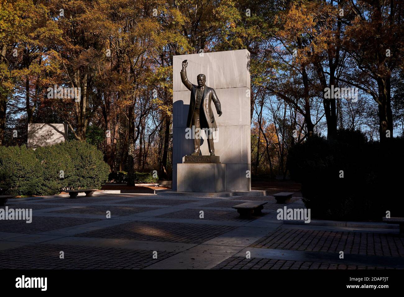 The statue of President Theodore Roosevelt during fall, autumn. At ...