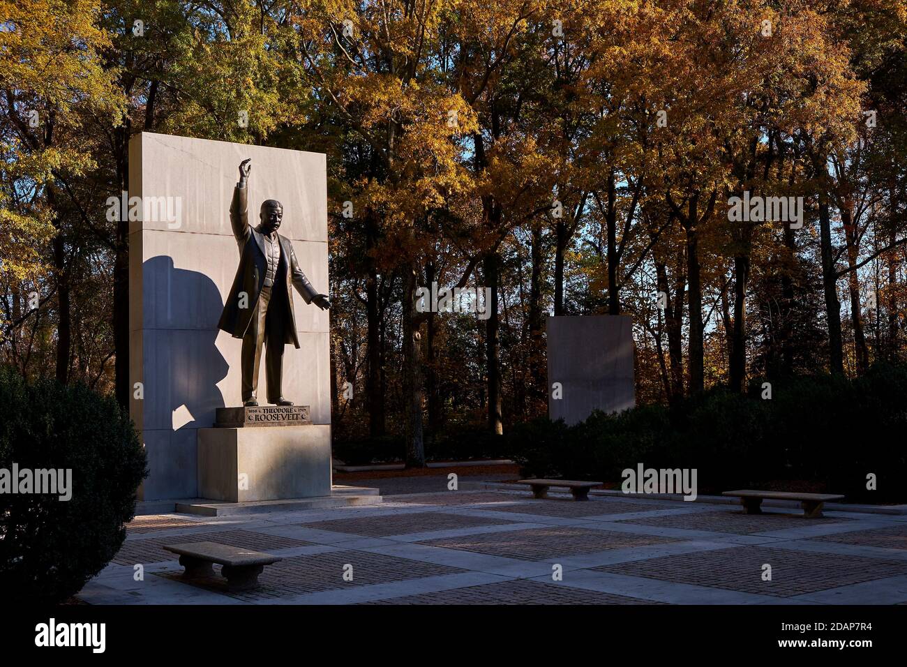 The statue of President Theodore Roosevelt during fall, autumn. At ...