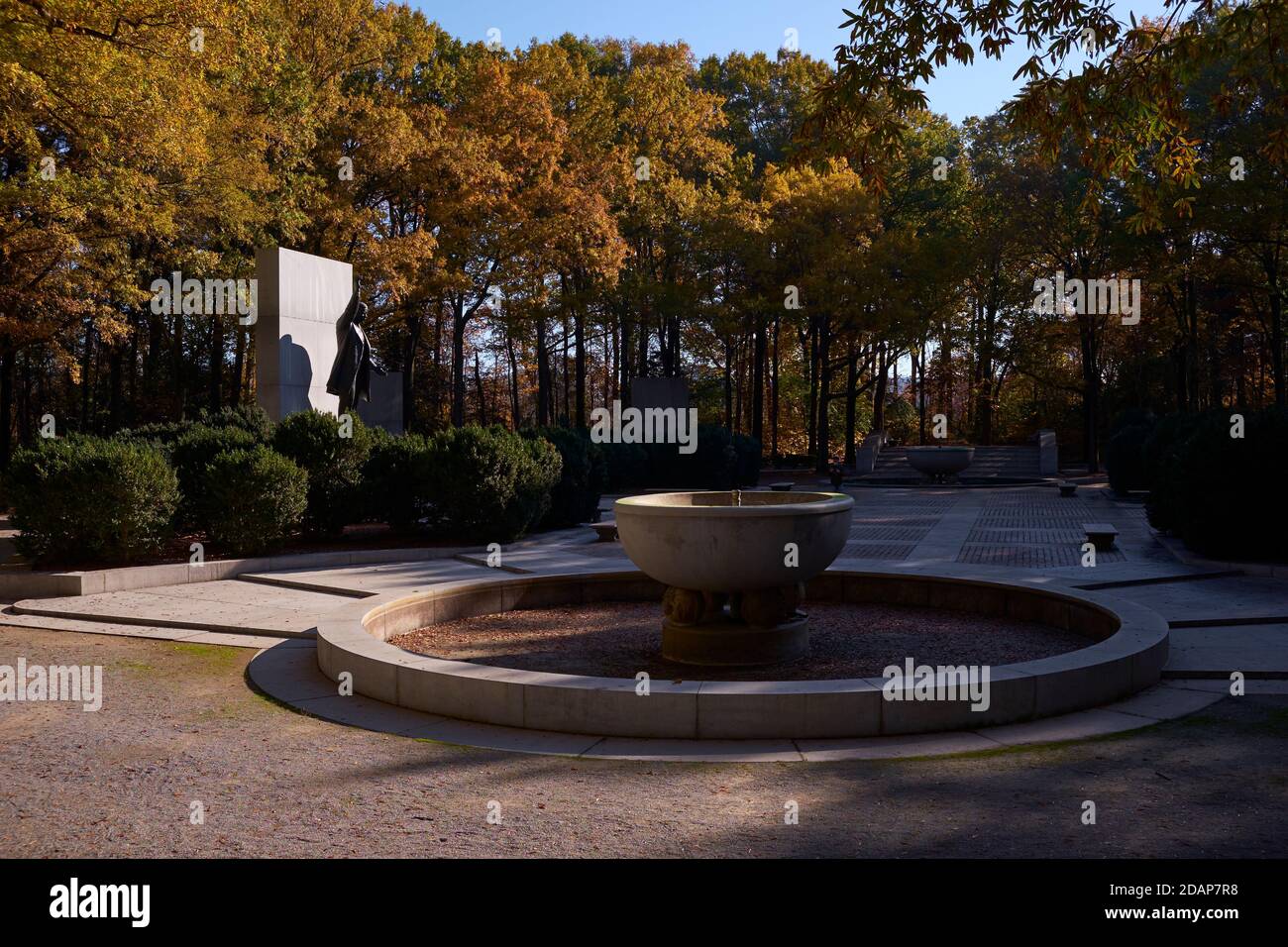 The statue of President Theodore Roosevelt during fall, autumn. At ...
