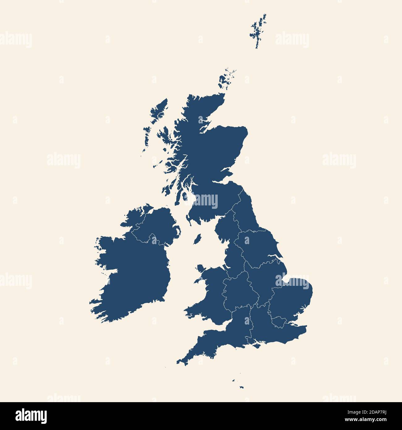 Modern design United kingdom detailed political map. Cyan blue, cream ...