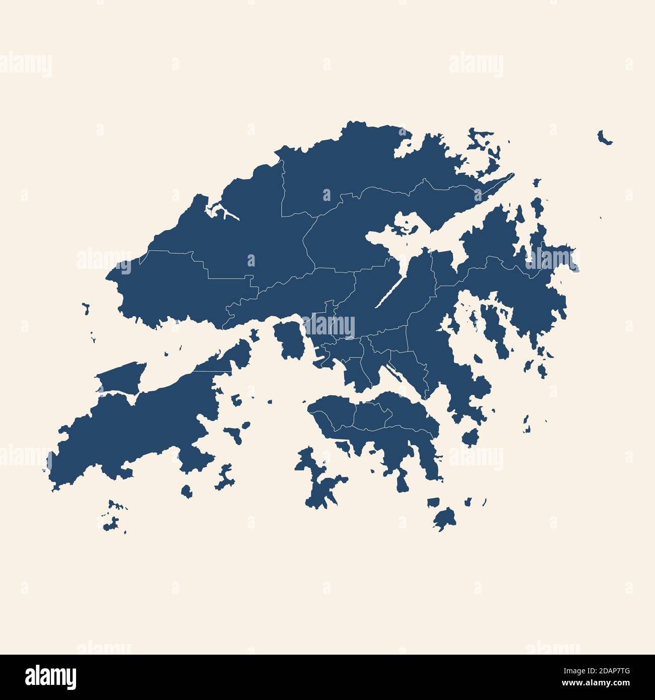 Hong kong detailed political map. Cyan blue, cream white background ...
