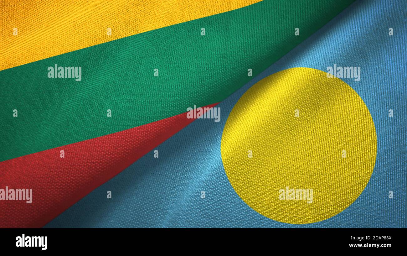 Lithuania and Palau two flags textile cloth, fabric texture Stock Photo ...