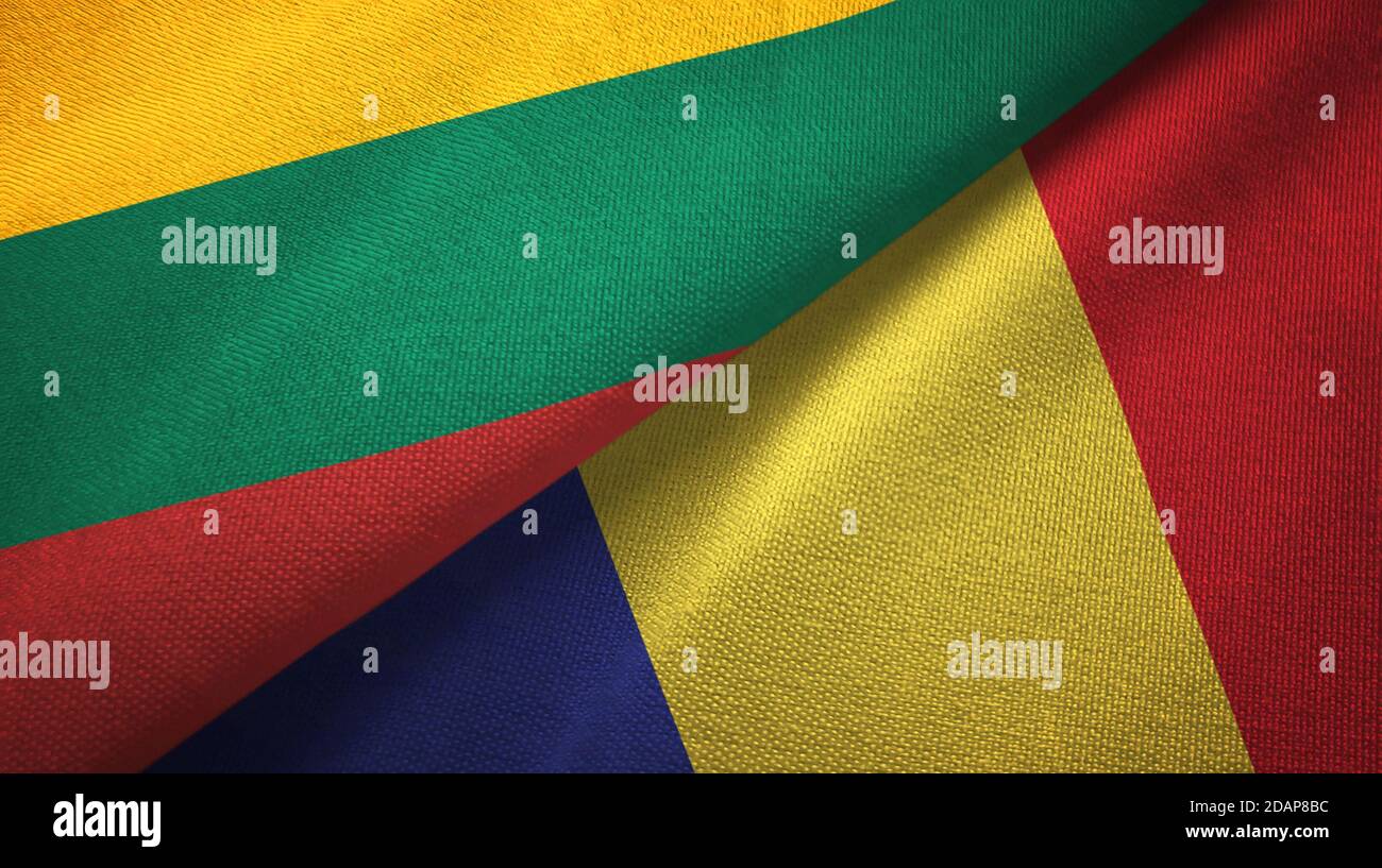 Lithuania and Romania two flags textile cloth, fabric texture Stock ...