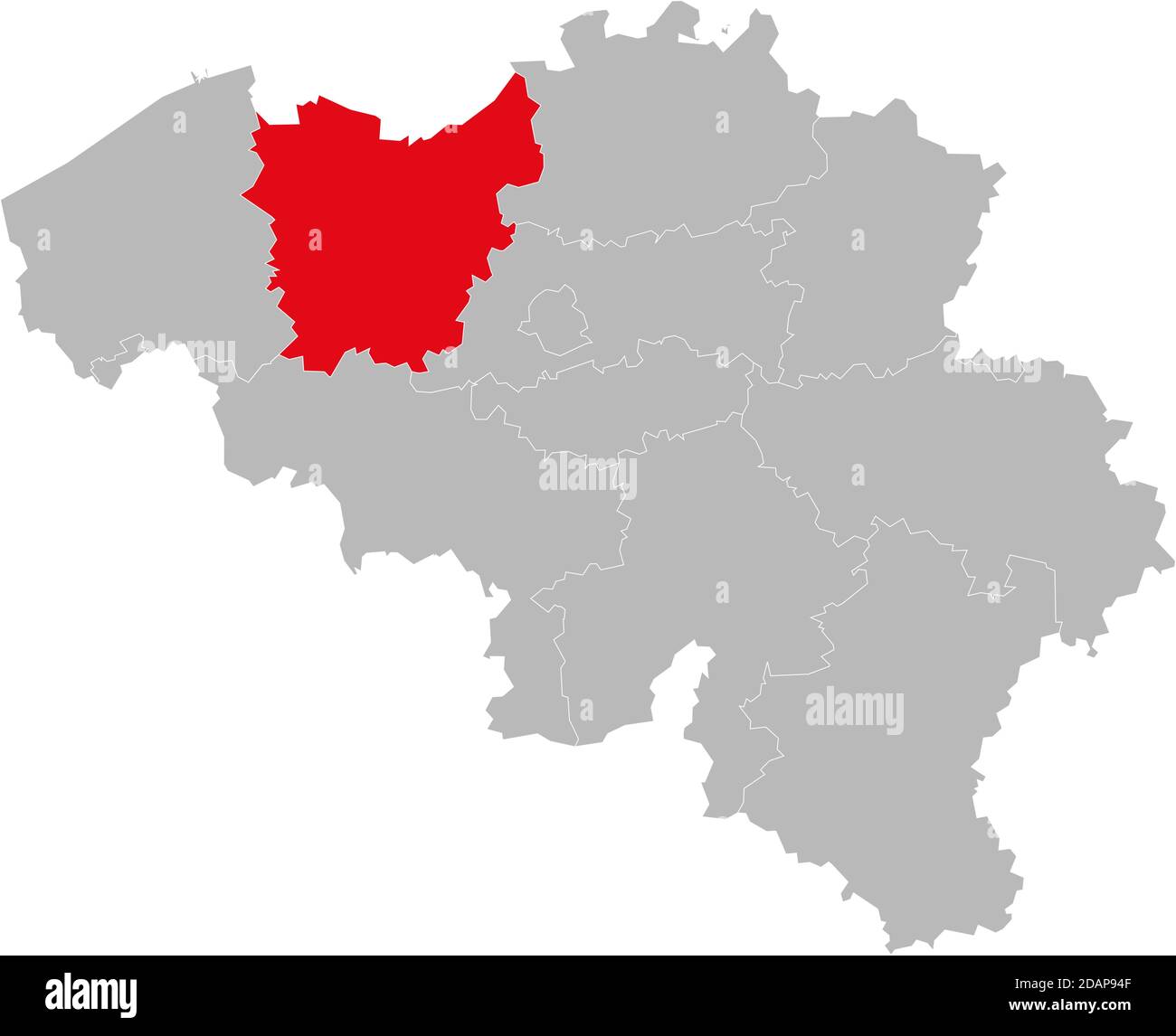 East Flanders province isolated on belgium map. Gray background ...