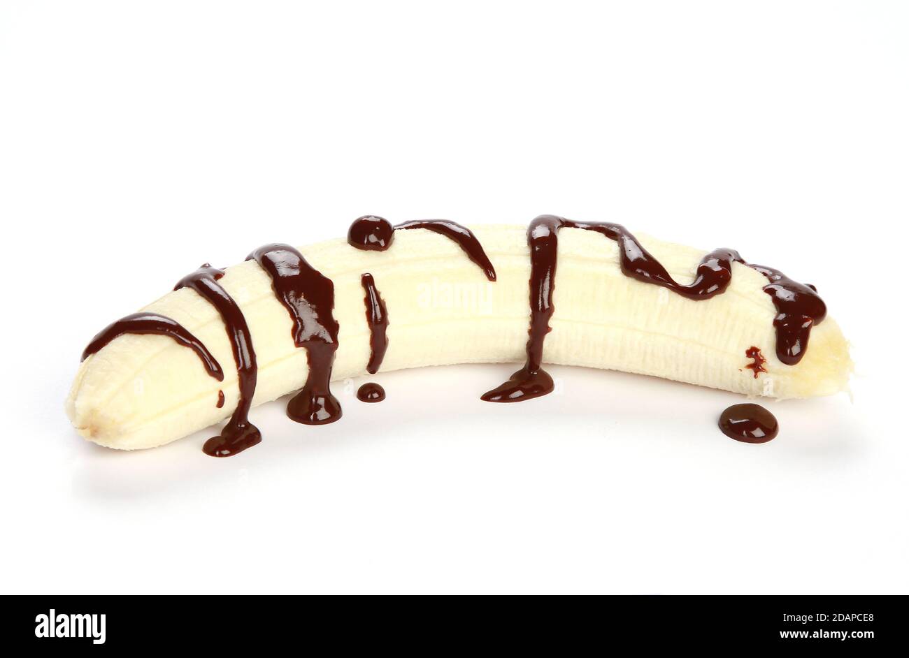 Banana with chocolate isolated on white background Stock Photo - Alamy