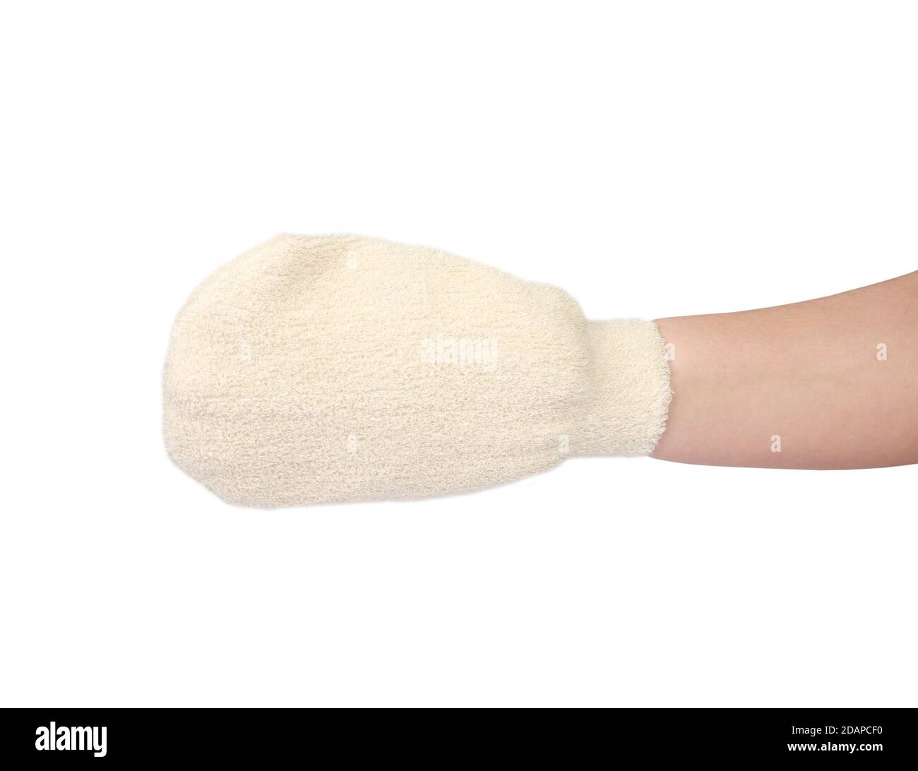 Hand wearing a mitten glove on white background Stock Photo - Alamy