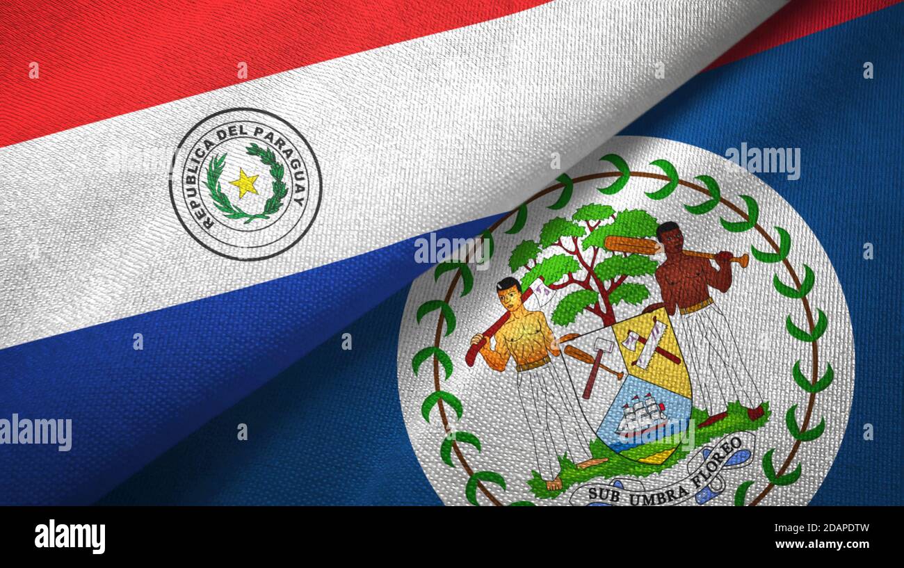 Paraguay and Belize two flags textile cloth, fabric texture Stock Photo ...